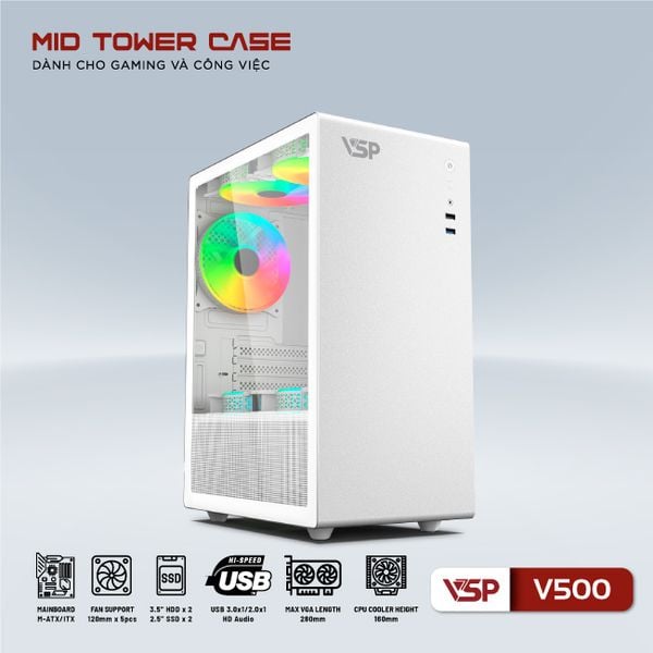 Thùng máy Case VSP V500 - Trắng – TINHOCNGOISAO.COM
