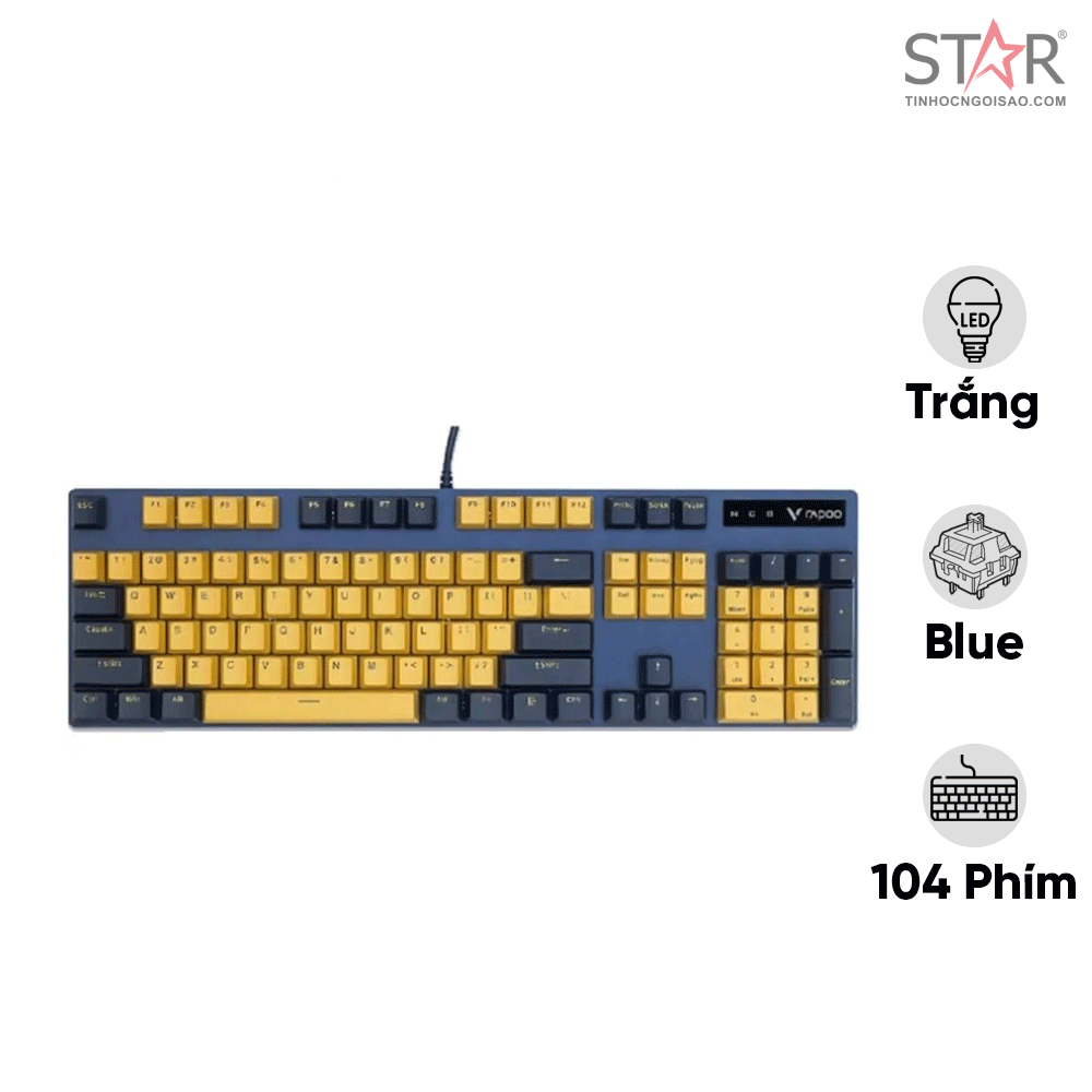 Bàn Phím Cơ Gaming Rapoo V500 Pro (Yellow Blue) Led Rainbow Blue Switc ...