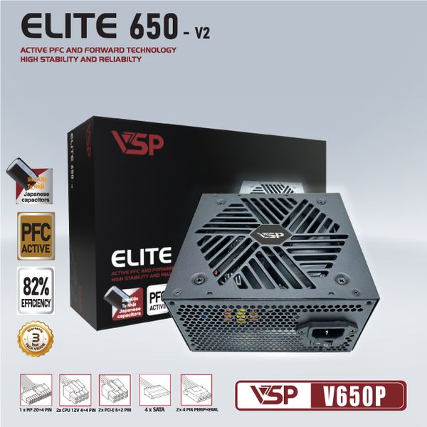 Nguồn VSP Elite Active PFC V650P - V2 | 600W, ATX – TINHOCNGOISAO.COM