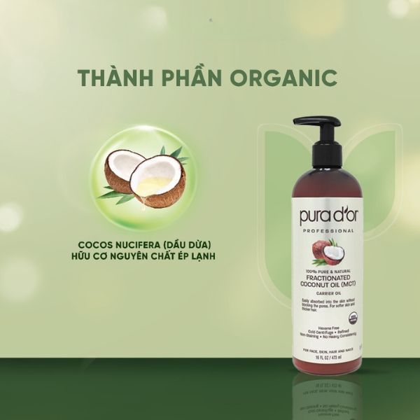 Dầu dừa dưỡng ẩm da PURA D'OR Organic Fractionated Coconut Oil 16oz 47 ...