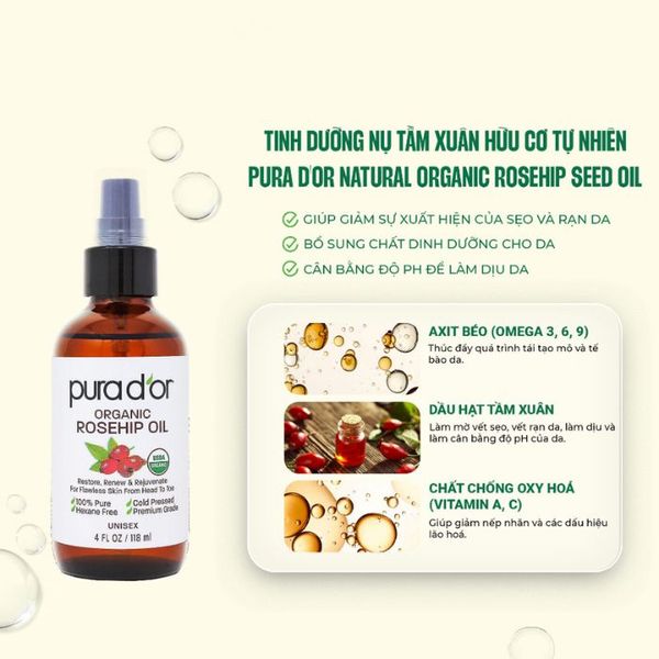 Dầu hạt Tầm Xuân hữu cơ PURA D'OR giảm sự xuất hiện của sẹo và làm mờ – Cửa hàng thực phẩm hữu ...