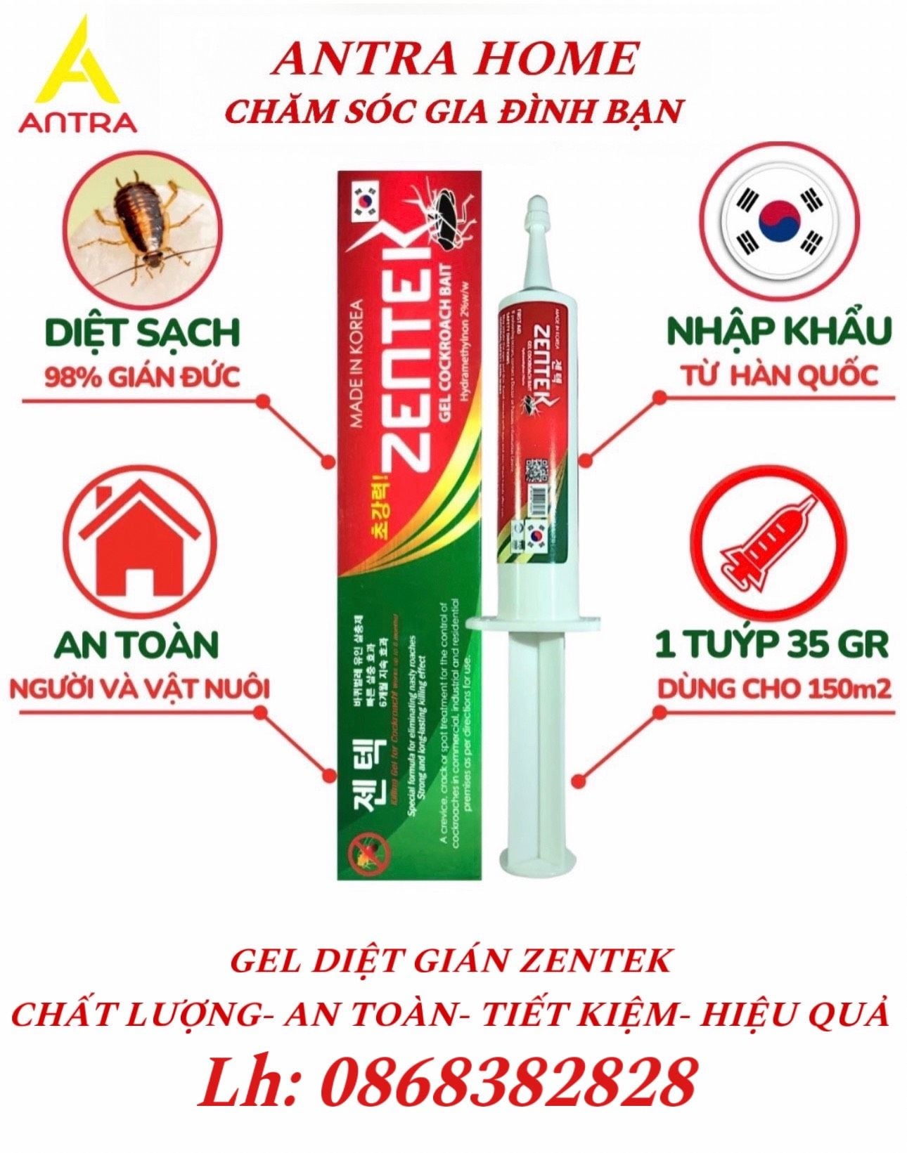 Gel xử lý gián Zentek nhập khẩu Hàn Quốc đuổi gián Đức hiệu quả – AntraMart