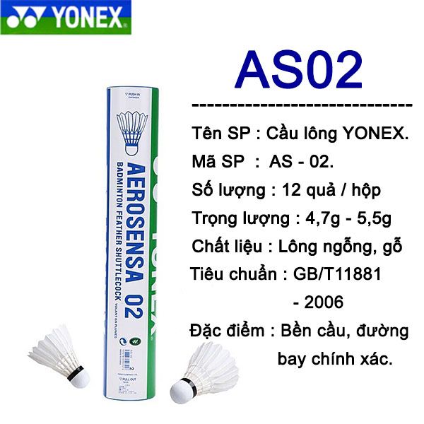 Cầu Lông YONEX AS02 Chính Hãng, Đường Bay Chính Xác, Giảm 30% – hapica