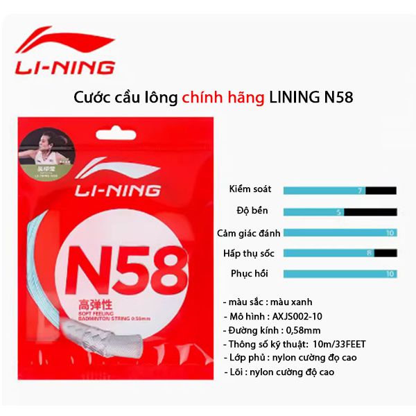 Cước Cầu Lông Chính Hãng LINING N58, Đường Kính 0,58mm, Chiều Dài 10m ...