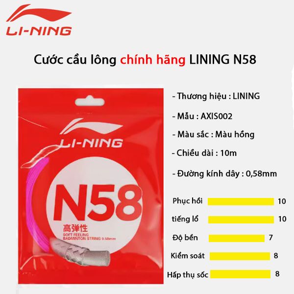 Cước Cầu Lông Chính Hãng LINING N58, Đường Kính 0,58mm, Chiều Dài 10m ...