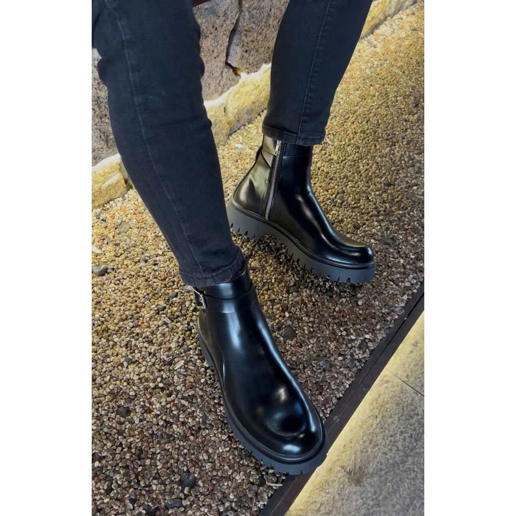 Giày Zip Chunky Boots Lemans nam Da bò nguyên tấm - Đế Chunky cao su đ ...