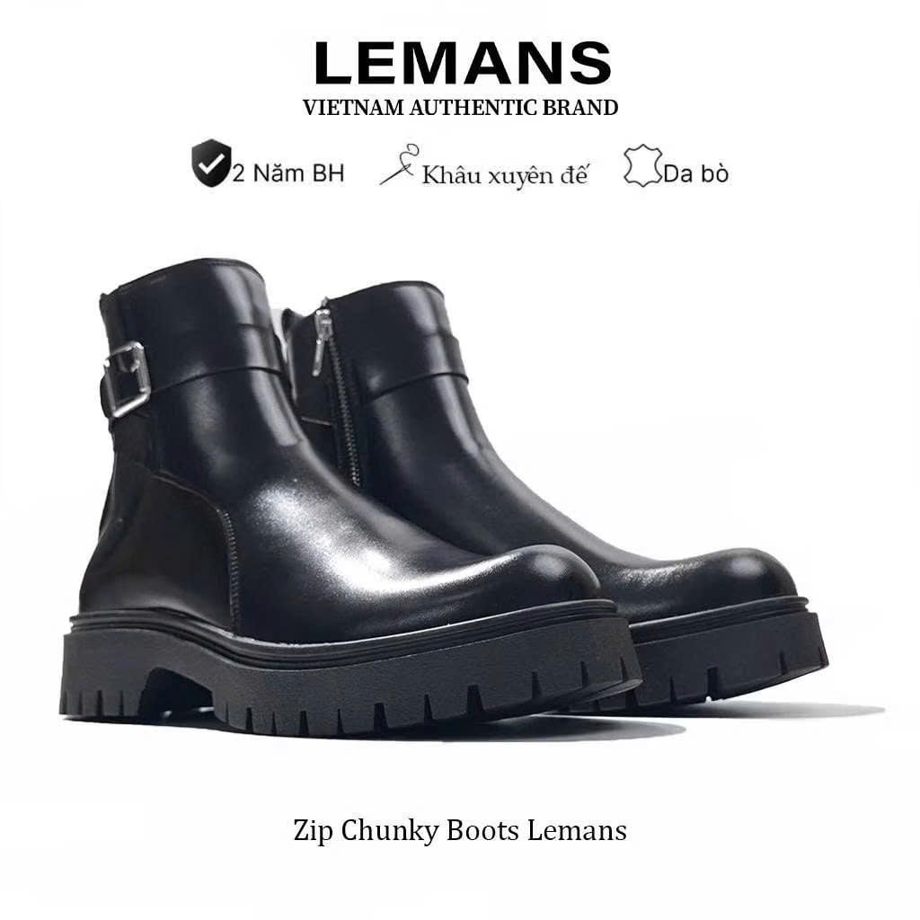 Giày Zip Chunky Boots Lemans nam Da bò nguyên tấm - Đế Chunky cao su đ ...