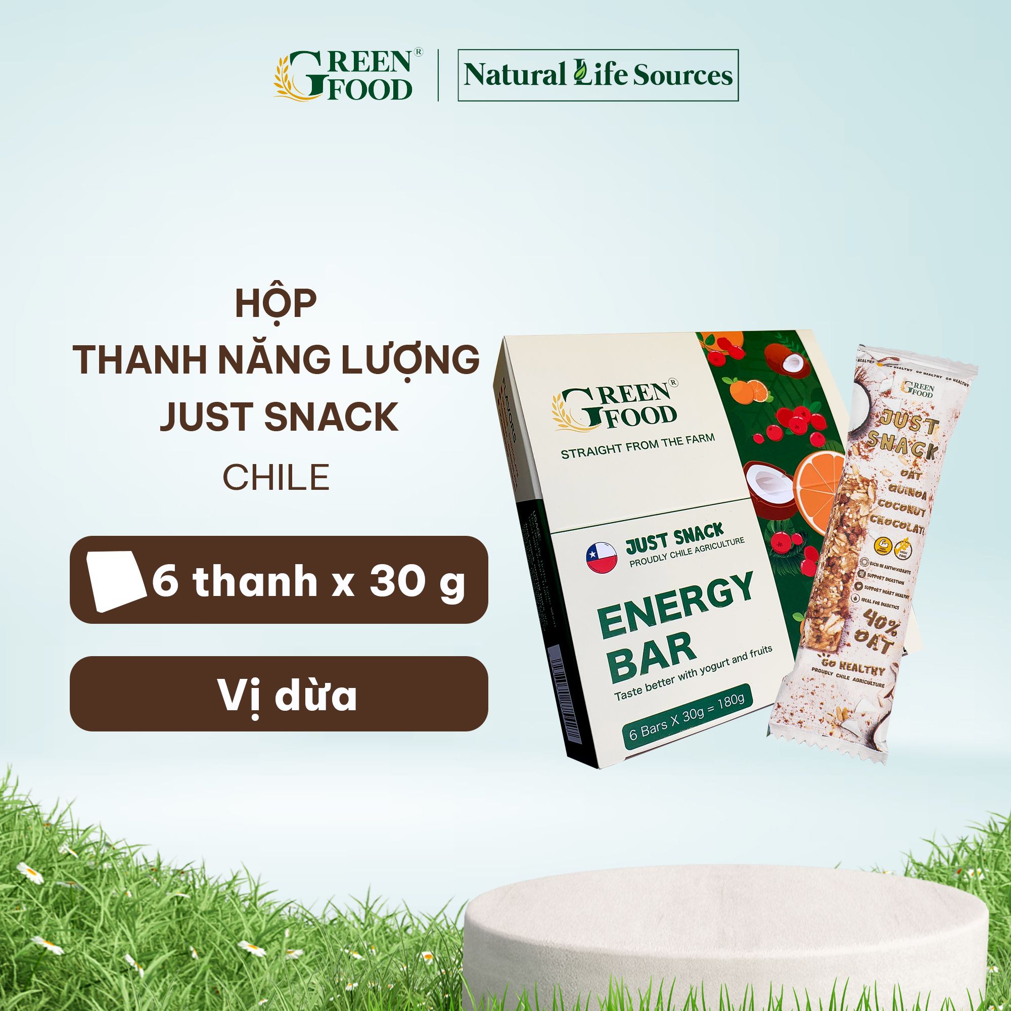 Hộp vị dừa - Thanh ngũ cốc yến mạch Just Snack – Green Food