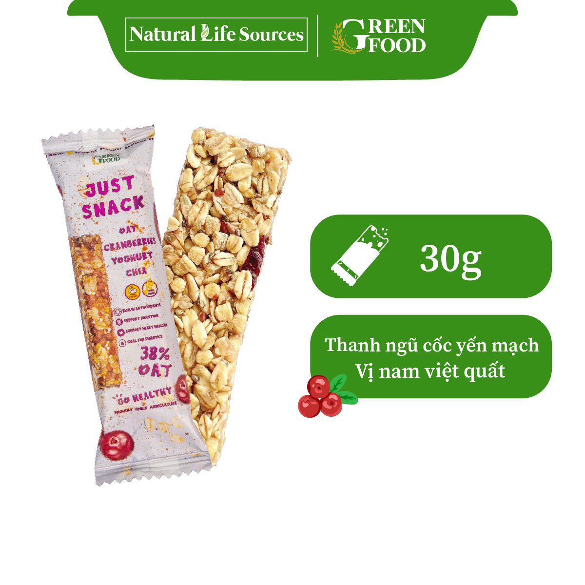 Thanh Ngũ Cốc Yến Mạch Just Snack - vị nam việt quất – Green Food