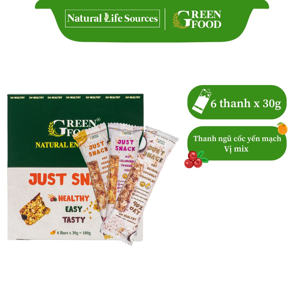 Thanh ngũ cốc yến mạch Just Snack - Hộp mix vị – Green Food