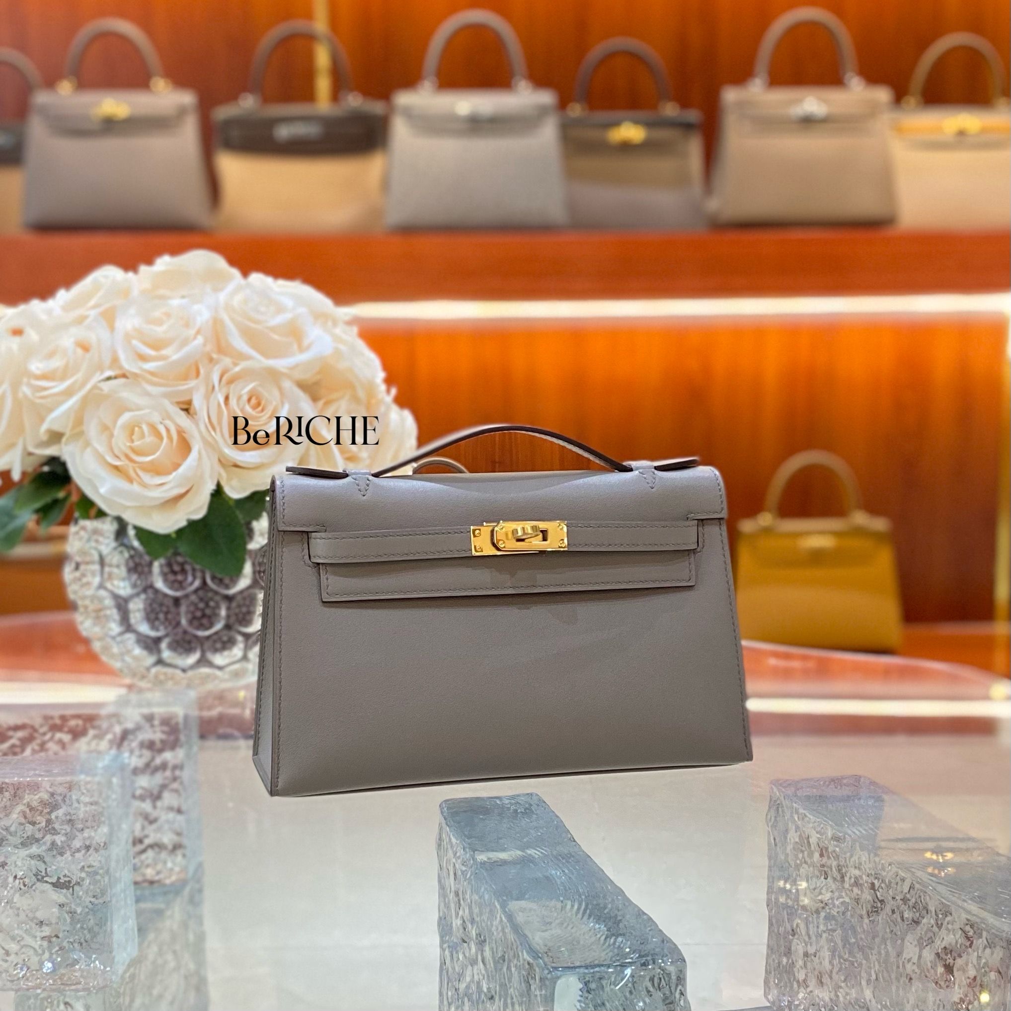 Kelly Pochette KP22 Swift Leather Etain GHW – BeRiche