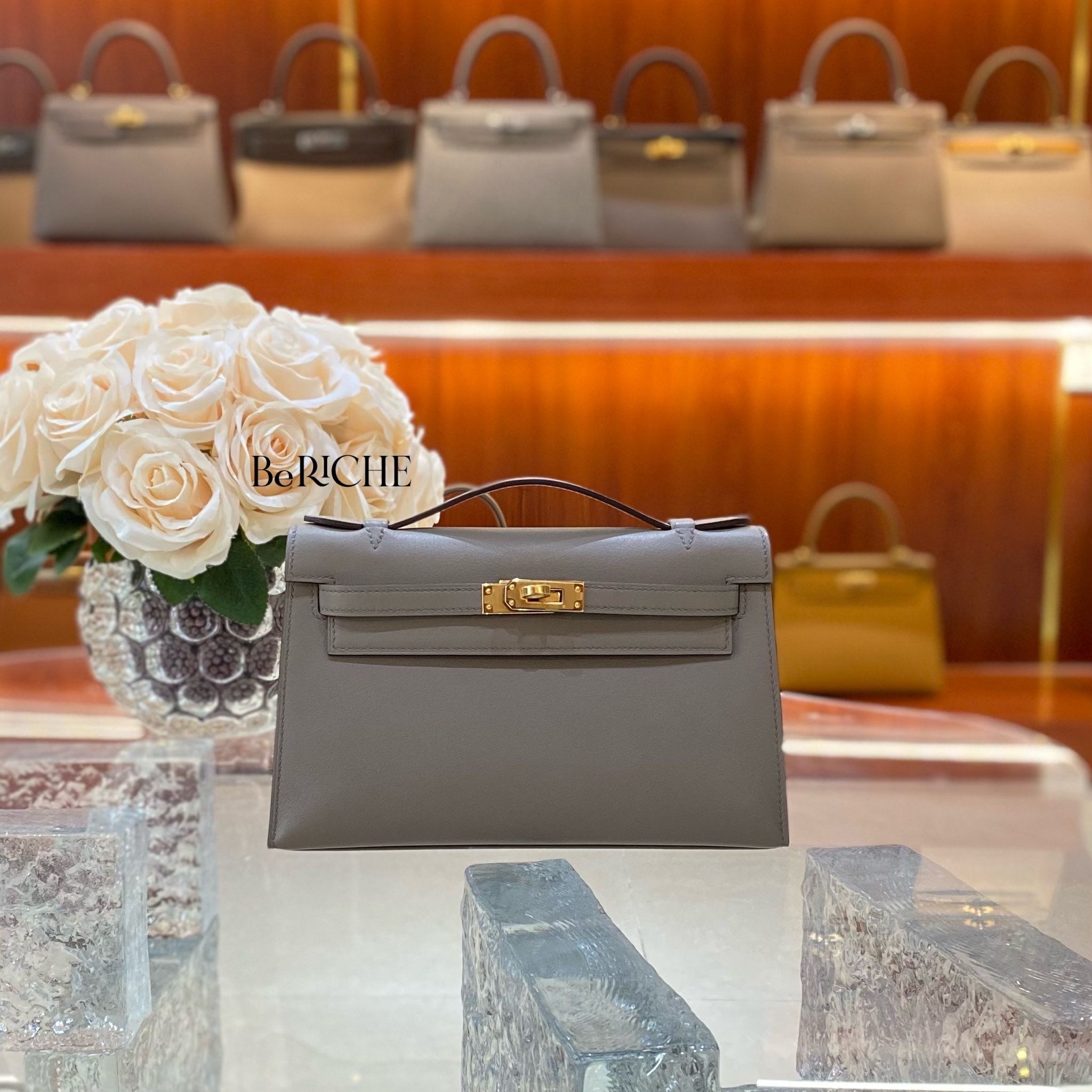 Kelly Pochette KP22 Swift Leather Etain GHW – BeRiche