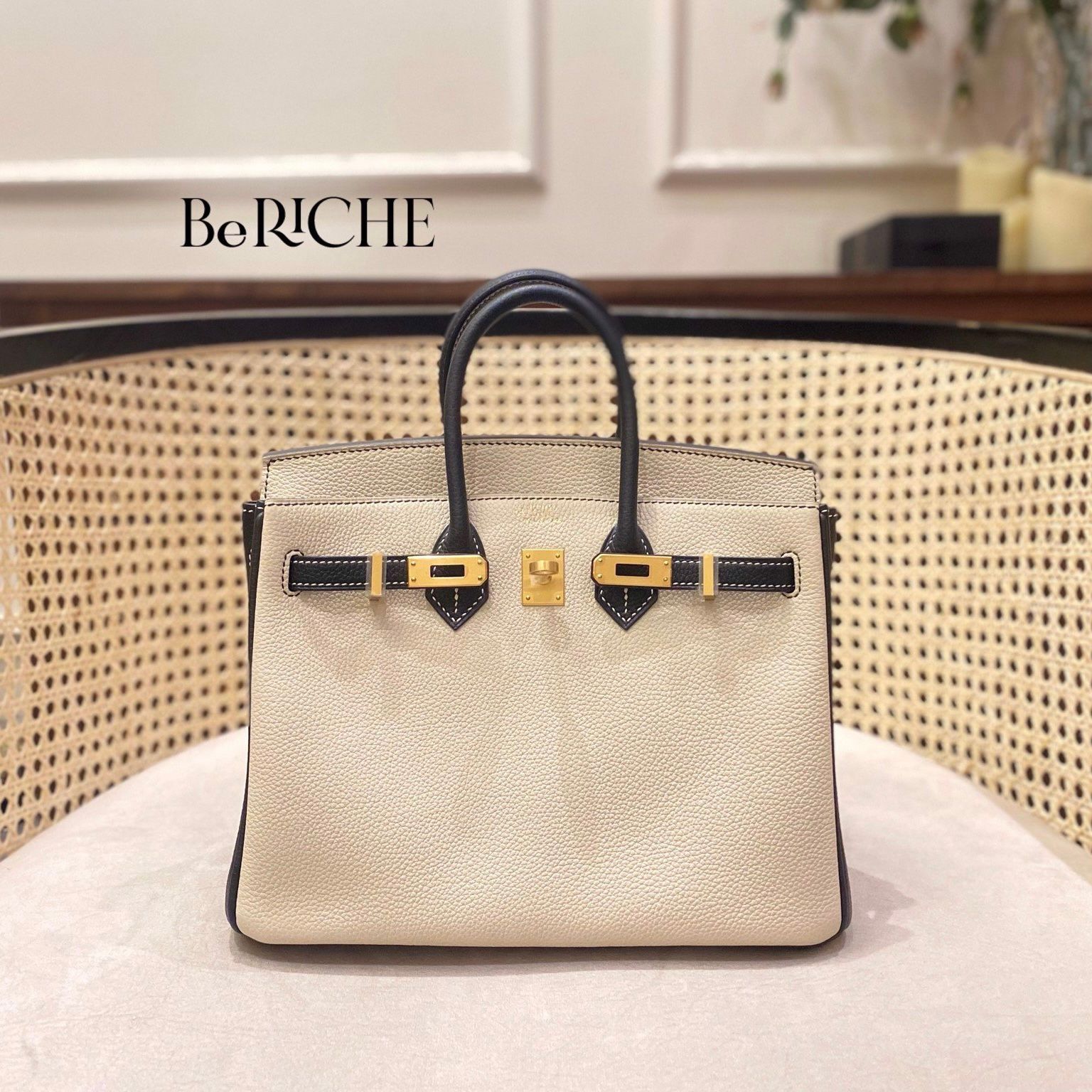 Birkin B25 Bicolor Espom Craie/Noir (GHW) – BeRiche
