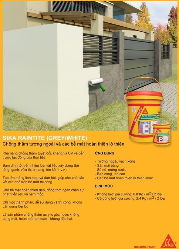 SIKA RAINTITE – THÙNG 20KG | CHỐNG THẤM TƯỜNG NỨT GỐC ACRYLIC ĐÀN HỒI – Chống thấm