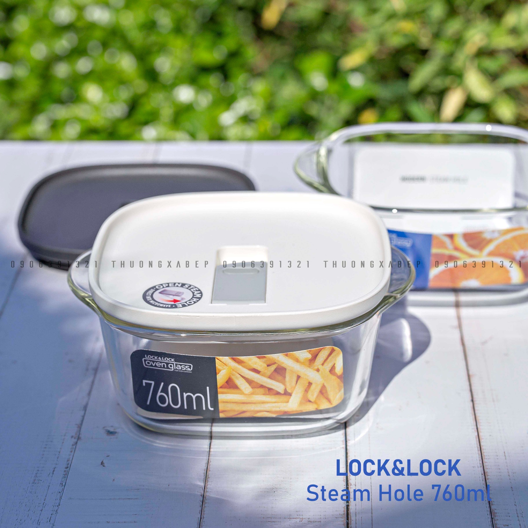 Hộp thủy tinh Steam Hole 760ml Lock & Lock_Nắp trắngHộp thủy tinh Steam ...