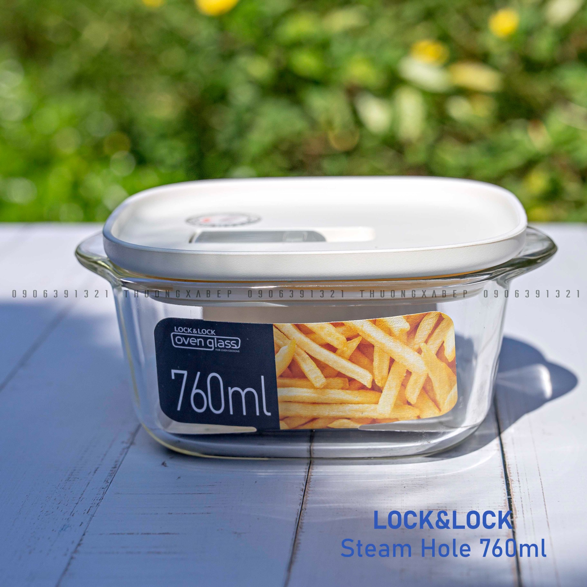 Hộp thủy tinh Steam Hole 760ml Lock & Lock_Nắp trắngHộp thủy tinh Steam ...