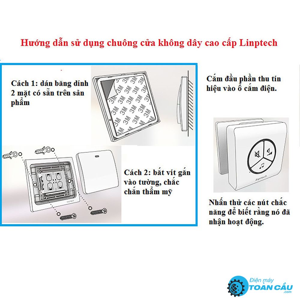 Chuông cửa không dây Linptech, nút bấm không dùng pin chống nước cao c – Điện máy toàn cầu