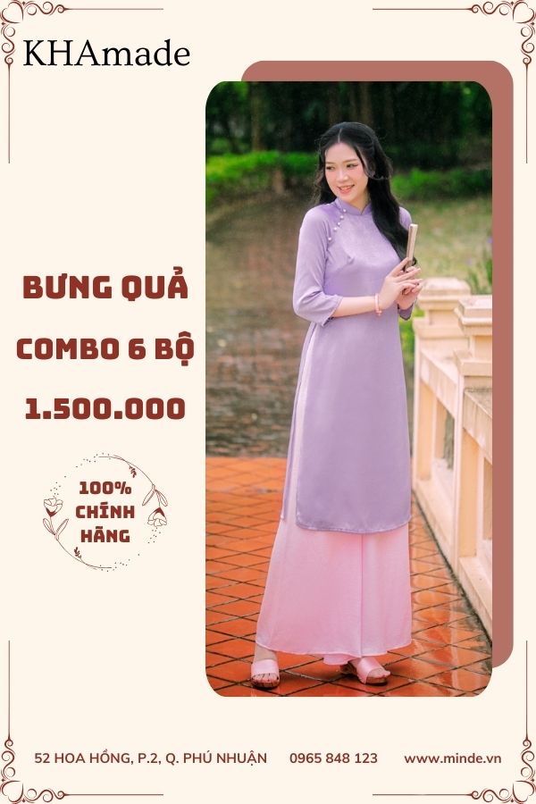 Áo Dài Cách Tân Tà Ngắn Trơn Combo Bưng Quả 6 Bộ KHAMADE – Minde