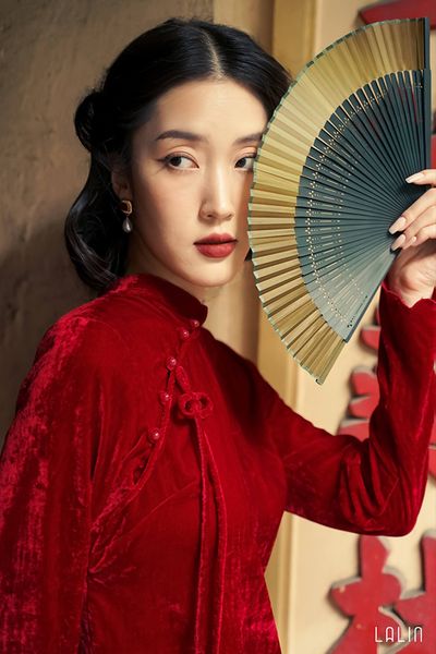 Áo Dài Cách Tân Nhung Tay Dài LALIN – Minde