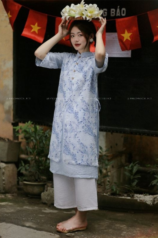 Áo Dài Tay Ngắn Cổ Trụ LÈNG DÈNG – Minde