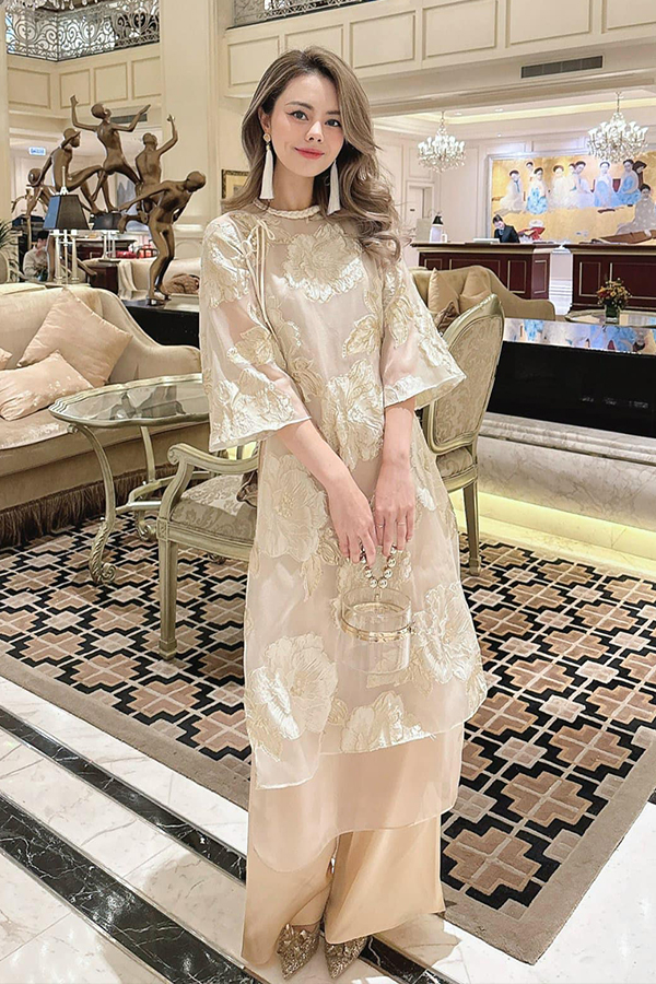 Áo Dài Cách Tân Tay Lửng Họa Tiết LINN DESIGN – Minde