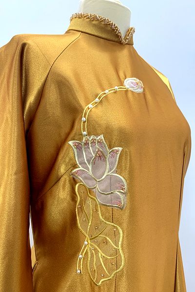 Áo Dài Cách Tân Nữ Thêu Họa Tiết Chim Hạc Xanh Lá MINCOS – Minde