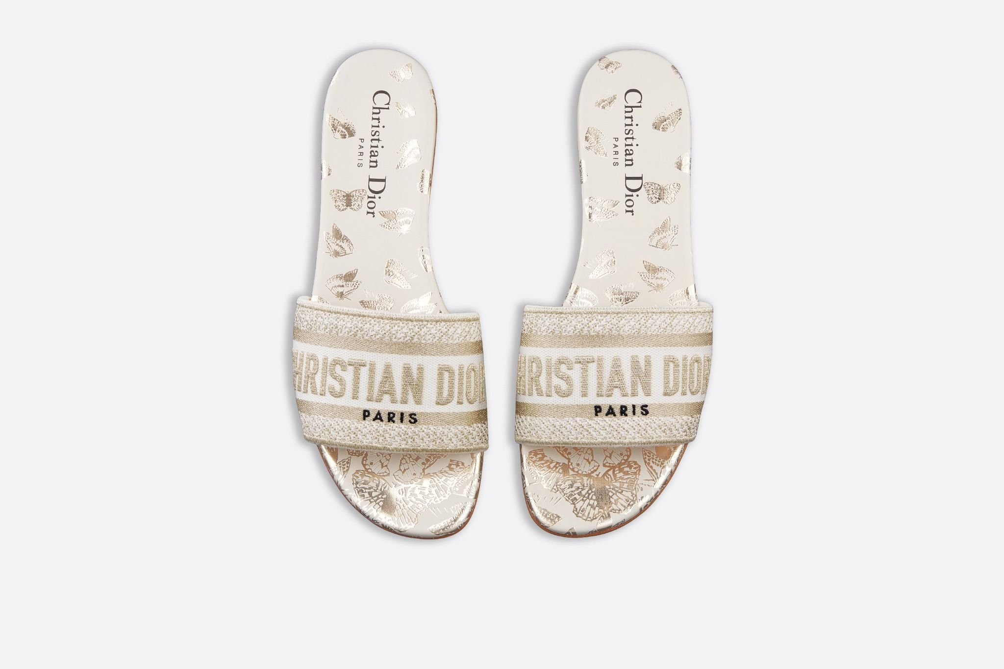 Dép Nữ Dior Dway Slide 'White And Gold-tone' KCQ209DLU-S09W – LUXITY