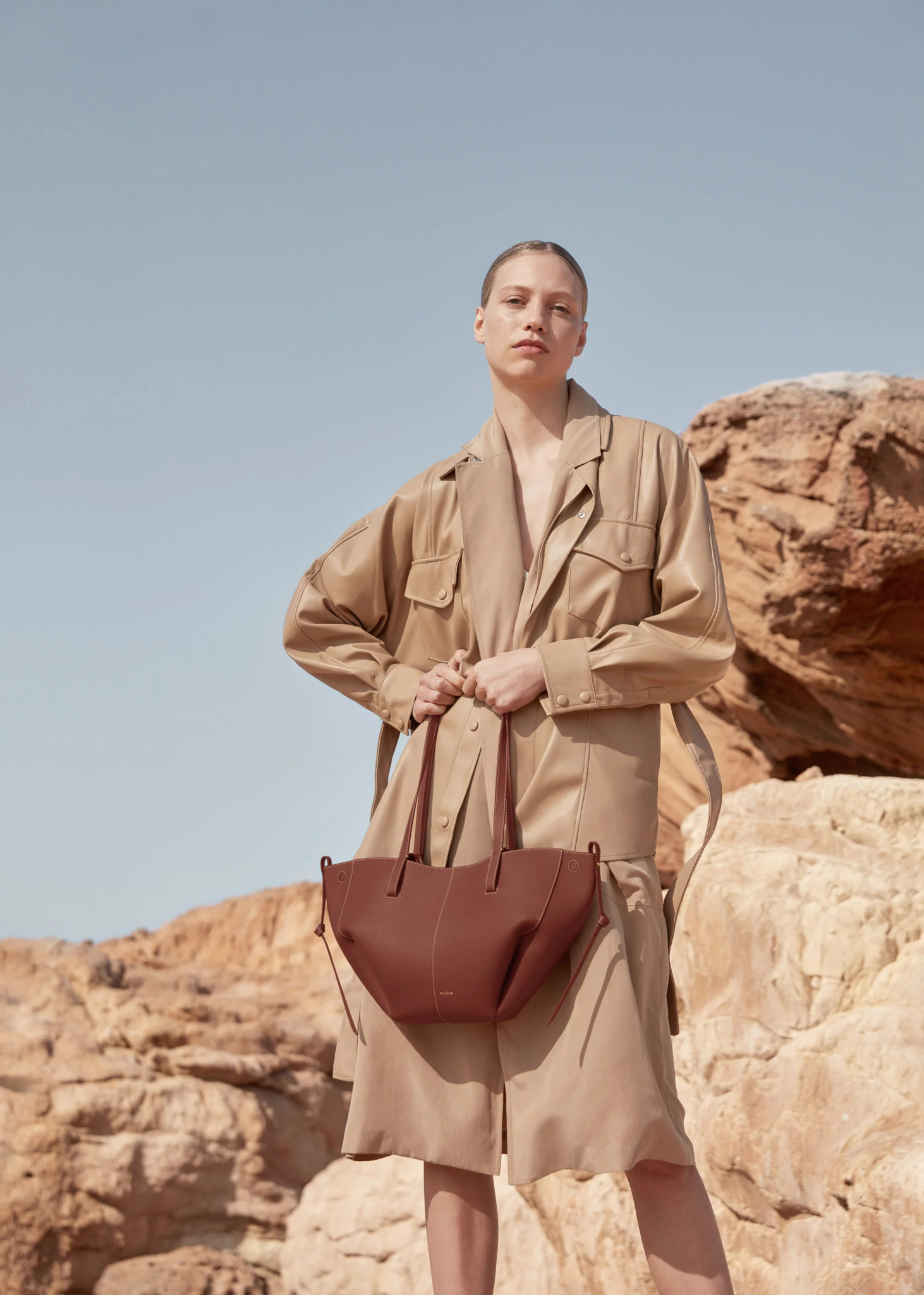 Túi Nữ Polene Cyme Mini Textured 'Cognac' – LUXITY