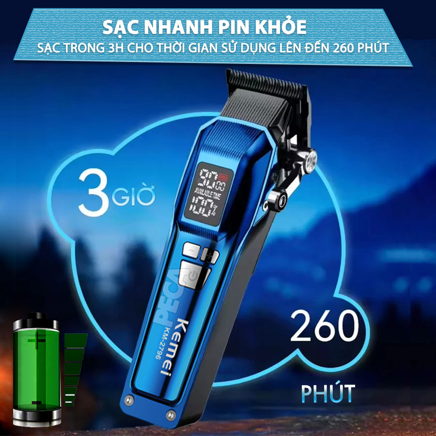 Tông đơ cắt tóc chuyên nghiệp Kemei KM-2796 công suất 10W