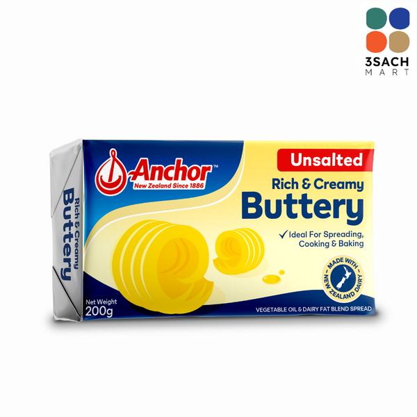 Bơ Lạt Thực Vật Hỗn Hợp Dạng Phết Anchor (Miếng 200g) – 3Sach Mart