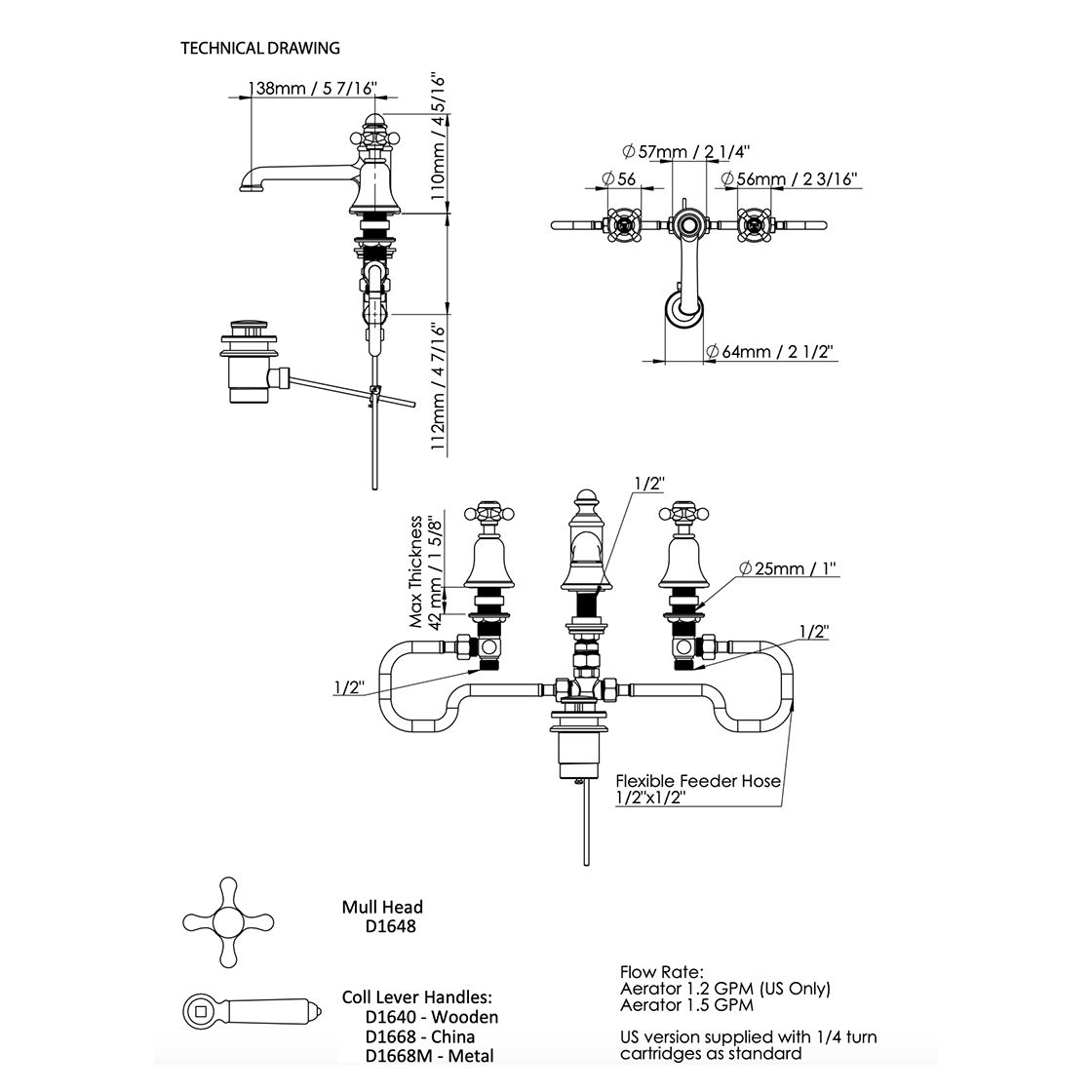 Vòi chậu rửa mặt cổ điển bằng đồng Drumcol - D1640 – NKX