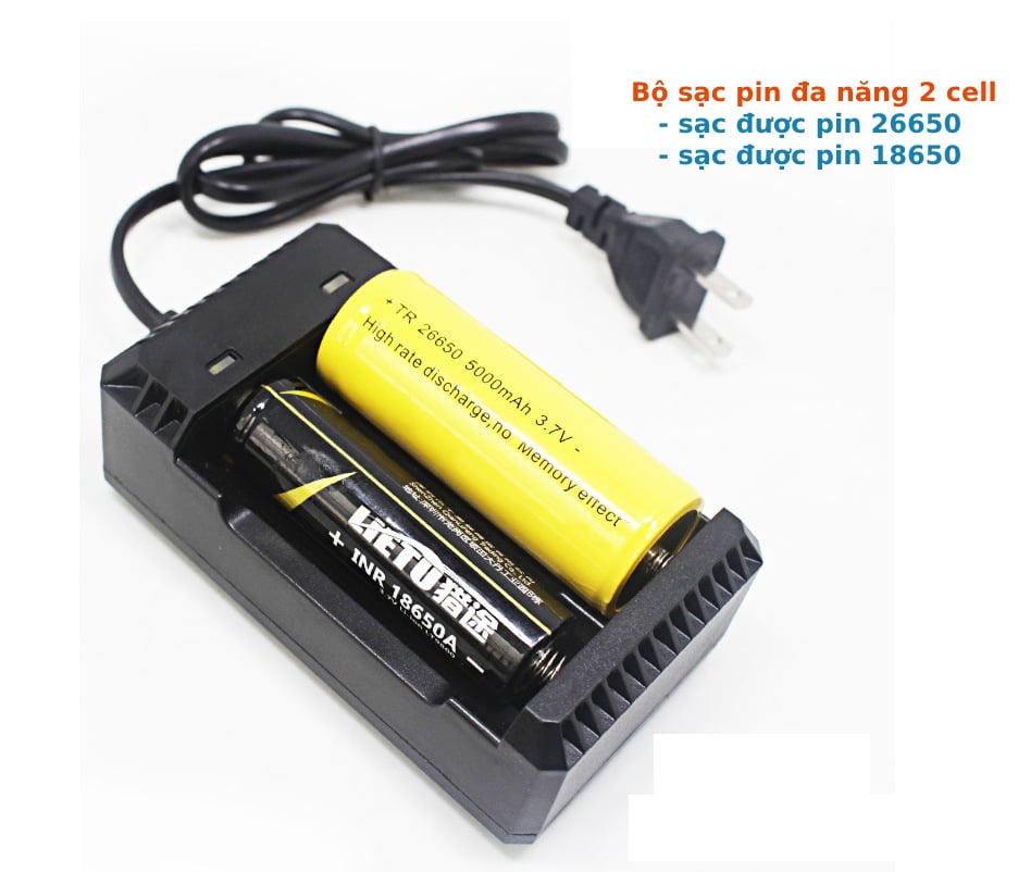 Bộ sạc pin đa năng 26650 18650 2 cell - 2 khay độc lập