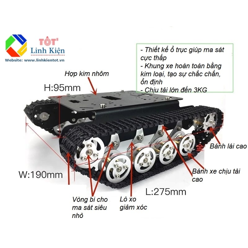 Bộ khung robot xe tăng tank TS100 - Robot tăng bánh xích khung kim loạ