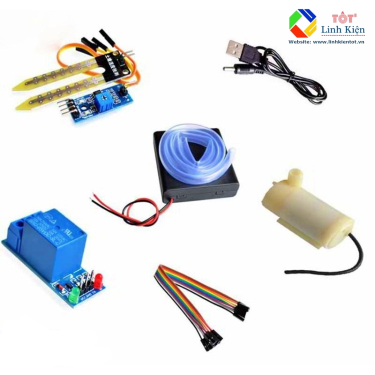 Combo DIY máy bơm nước tưới cây tự động sử dụng cảm biến độ ẩm đất và