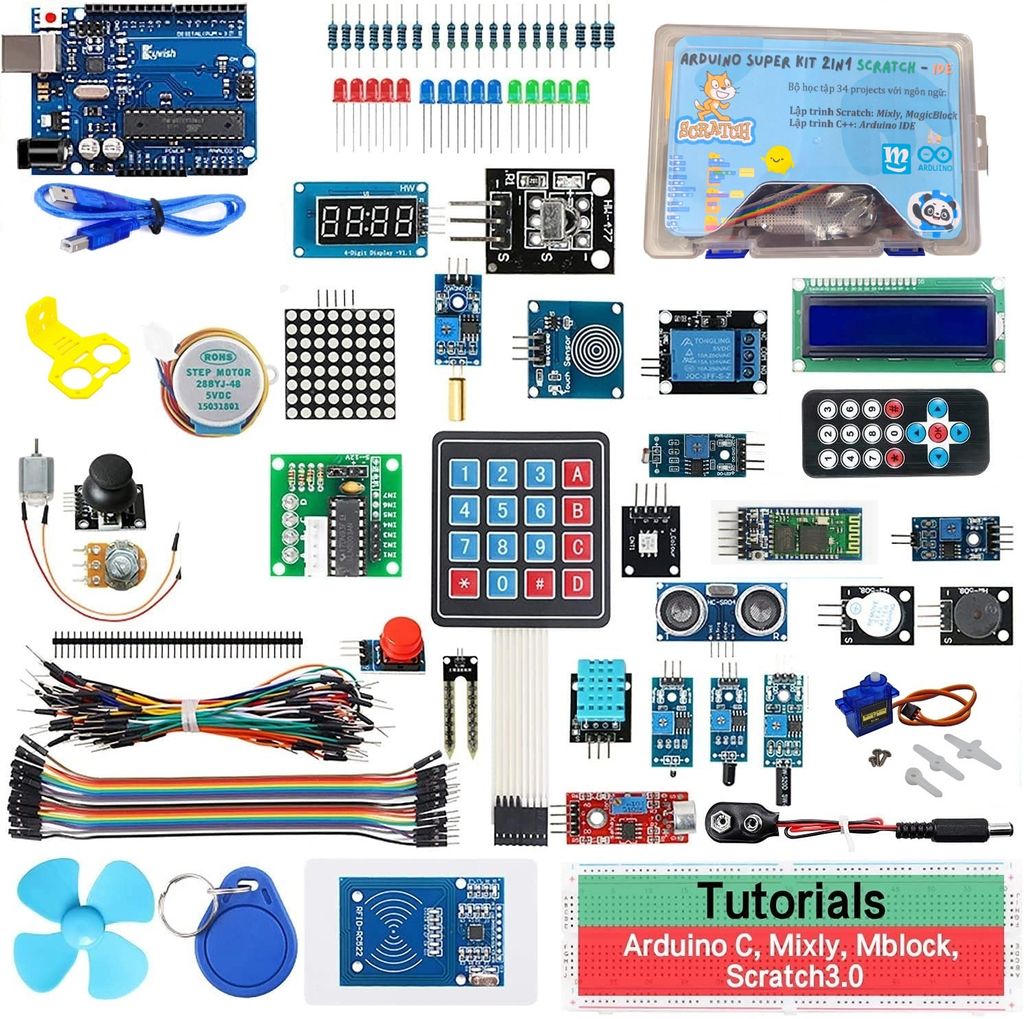 Bộ học tập Arduino Supper KIT 2 in 1 Scratch, IDE Kèm Tài Liệu