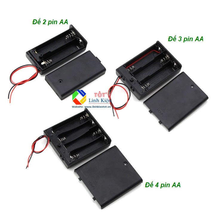Hộp đựng pin AA 1,5V - pin con thỏ có nắp đậy, switch ON/OFF đấu nối t