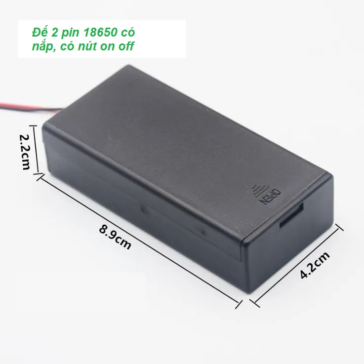 Đế 2 Pin 7.4V 18650 có nắp đậy - có switch ON/OFF tiện dụng