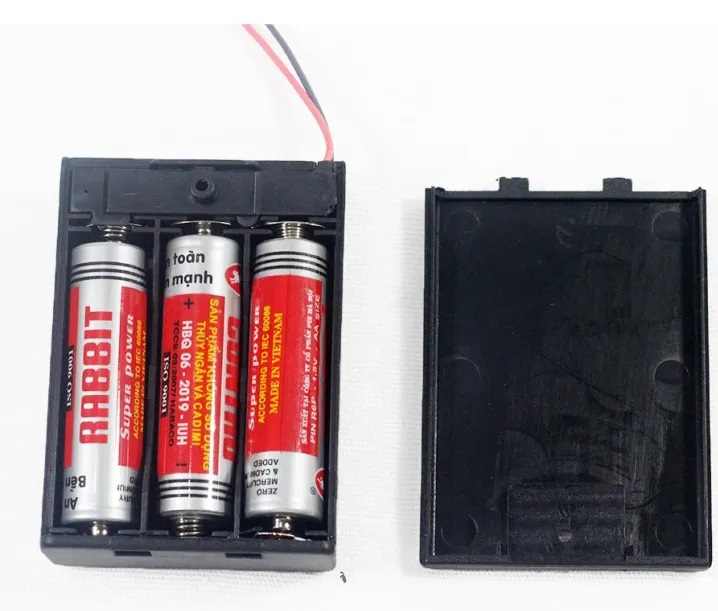 Hộp đựng pin AA 1,5V - pin con thỏ có nắp đậy, switch ON/OFF đấu nối t