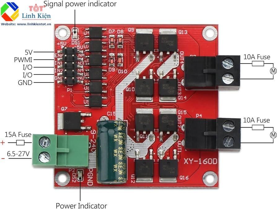 Mạch Cầu H Điều Khiển 2 Động Cơ Công Suất Cao L298 - 2 Mạch Cầu H, Mỗi