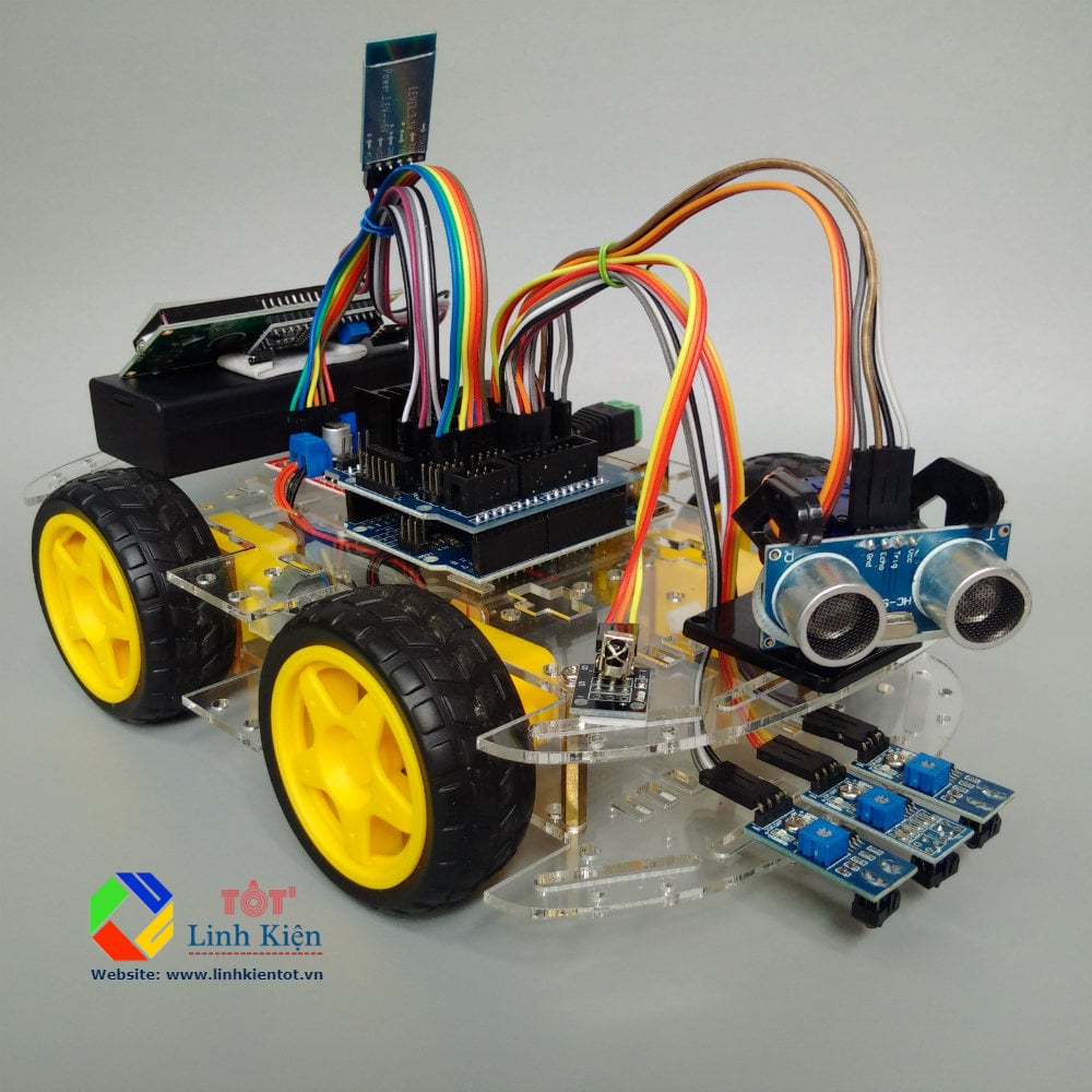 Bộ khung xe robot 4 bánh 2 tầng DIY