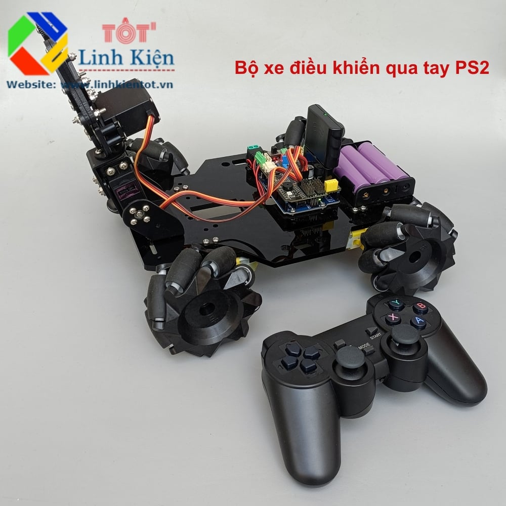 Arm Mecamum 2DoF PS2/Bluetooth Arduino - Bộ xe mecanum cánh tay 2 bậc