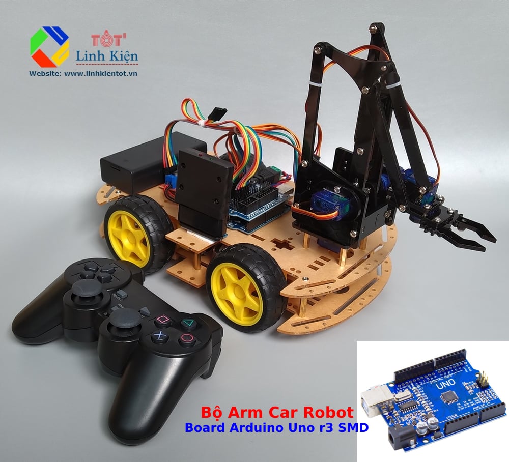Bộ Xe Arduino Car Arm Robot Bộ Xe Cánh Tay Điều Khiển Ps2