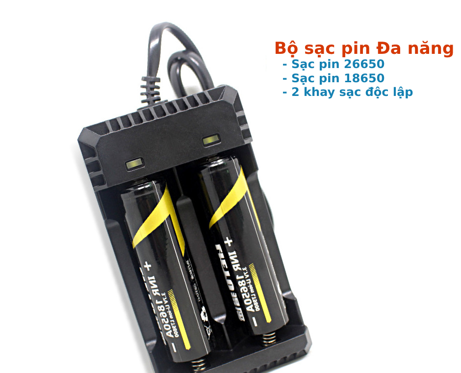 Bộ sạc pin đa năng 26650 18650 2 cell - 2 khay độc lập