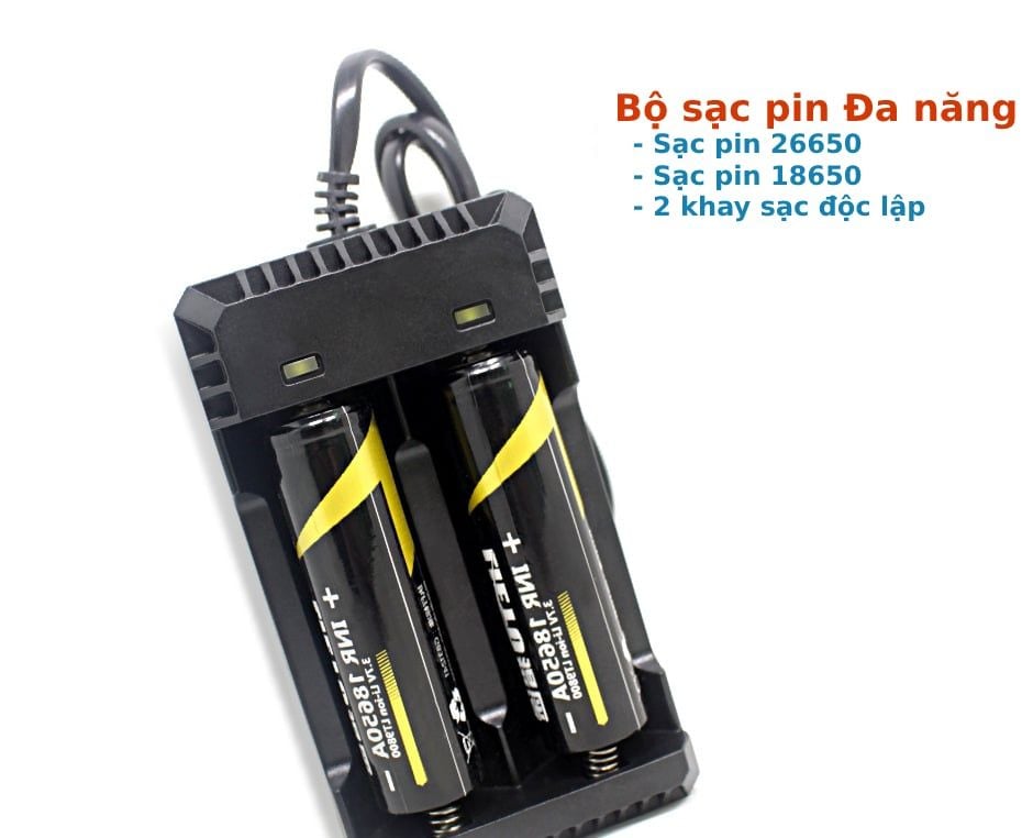 Bộ sạc pin đa năng 26650 18650 2 cell - 2 khay độc lập