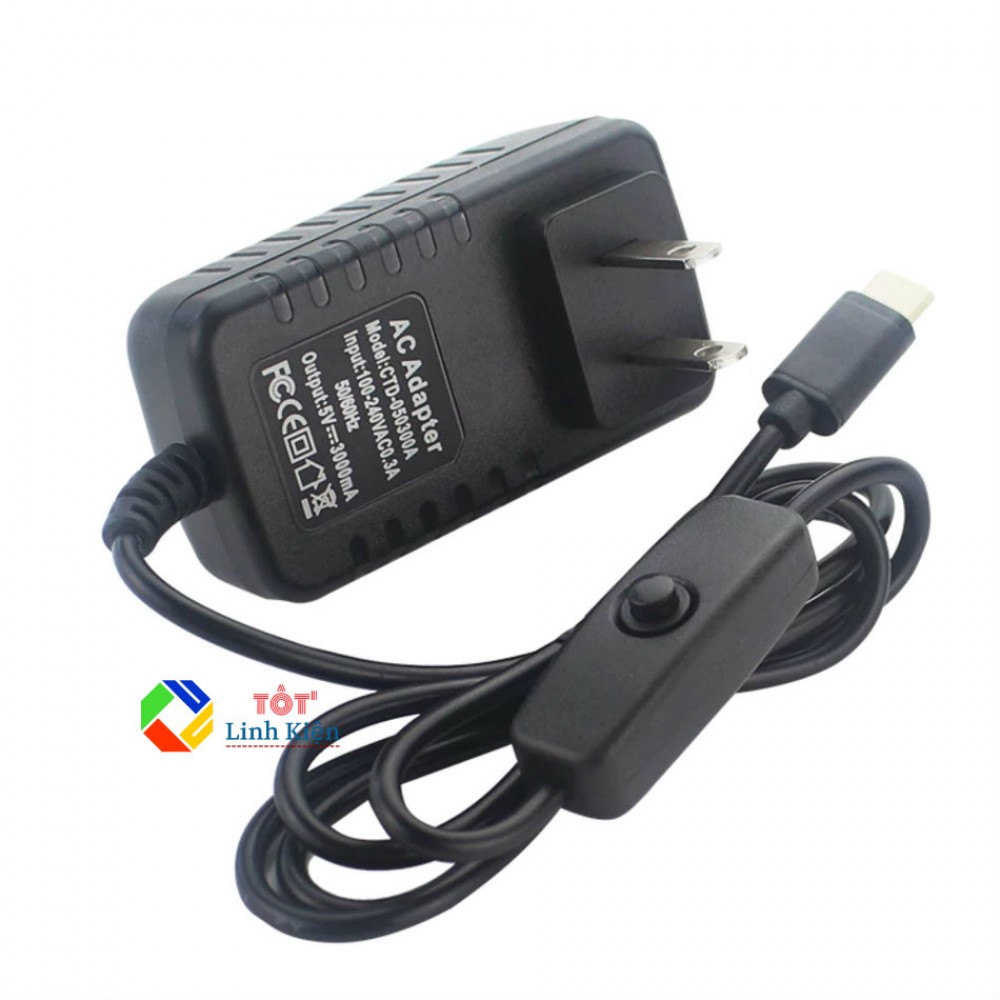 Nguồn Adapter 5V 3A Type-C Cho Raspberry Pi 4 - Có Switch ON/OFF Tiện