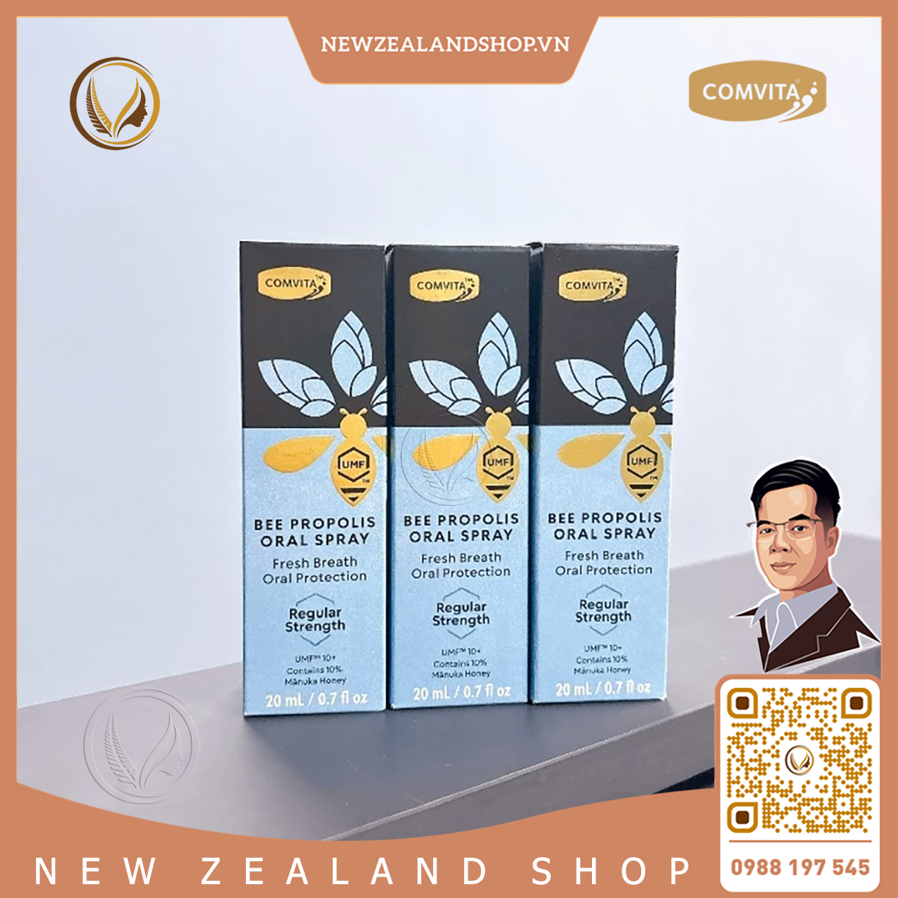 Xịt miệng keo ong Comvita Bee Propolis Oral Spray Regular Strength 20m