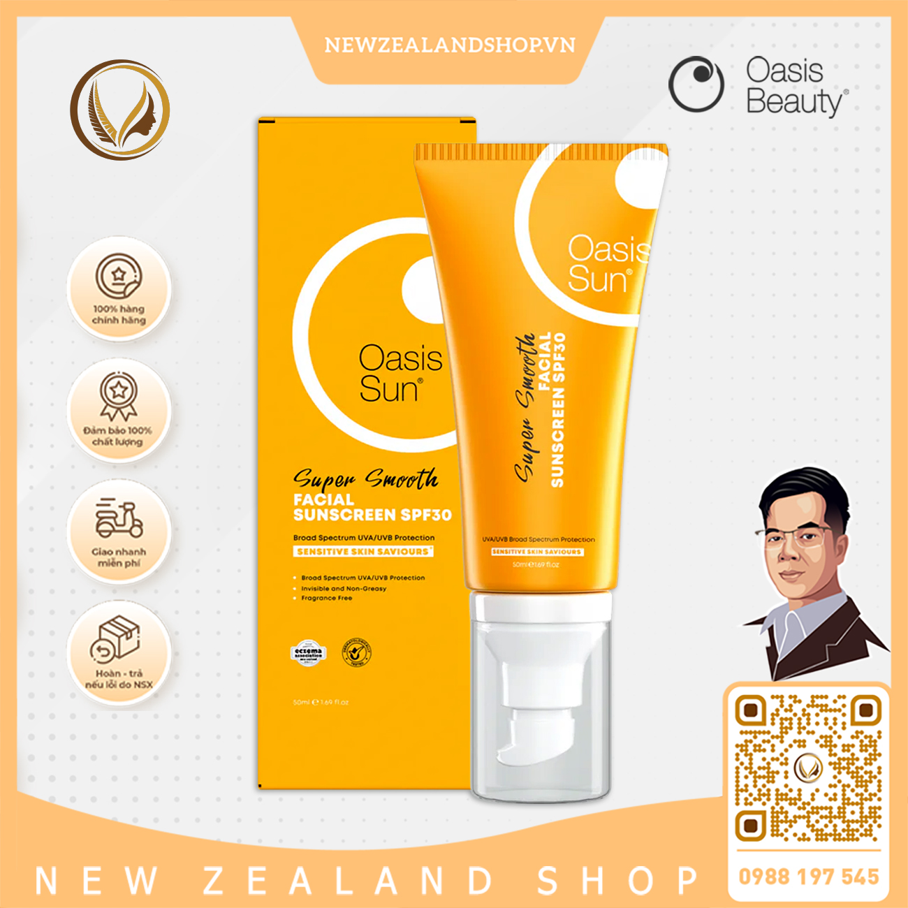 Kem chống nắng SPF30 Oasis Beauty Super Smooth Facial Sunscreen 50ml