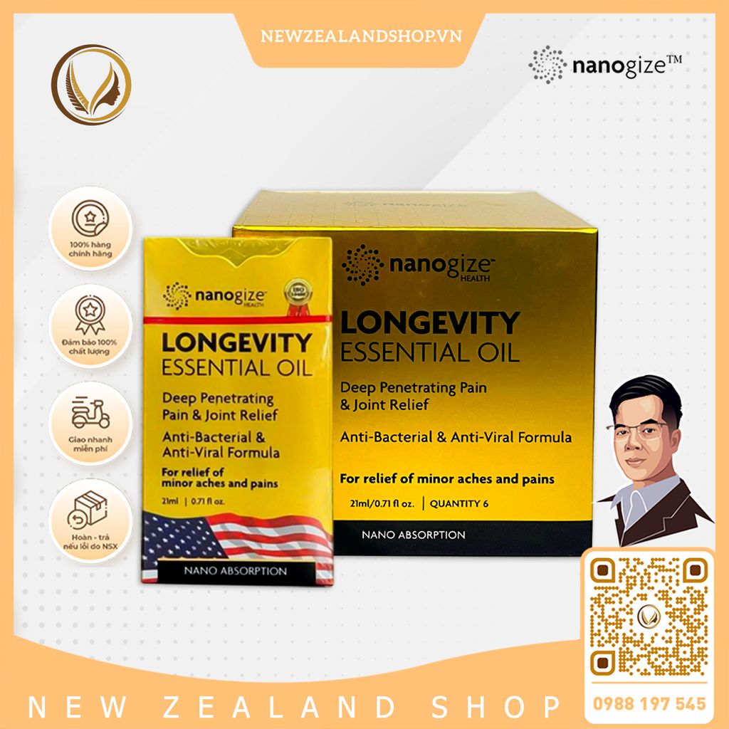 Dầu Gió Vàng Con Lăn Trường Thọ Nanogize Longevity Essential Oil 21ml