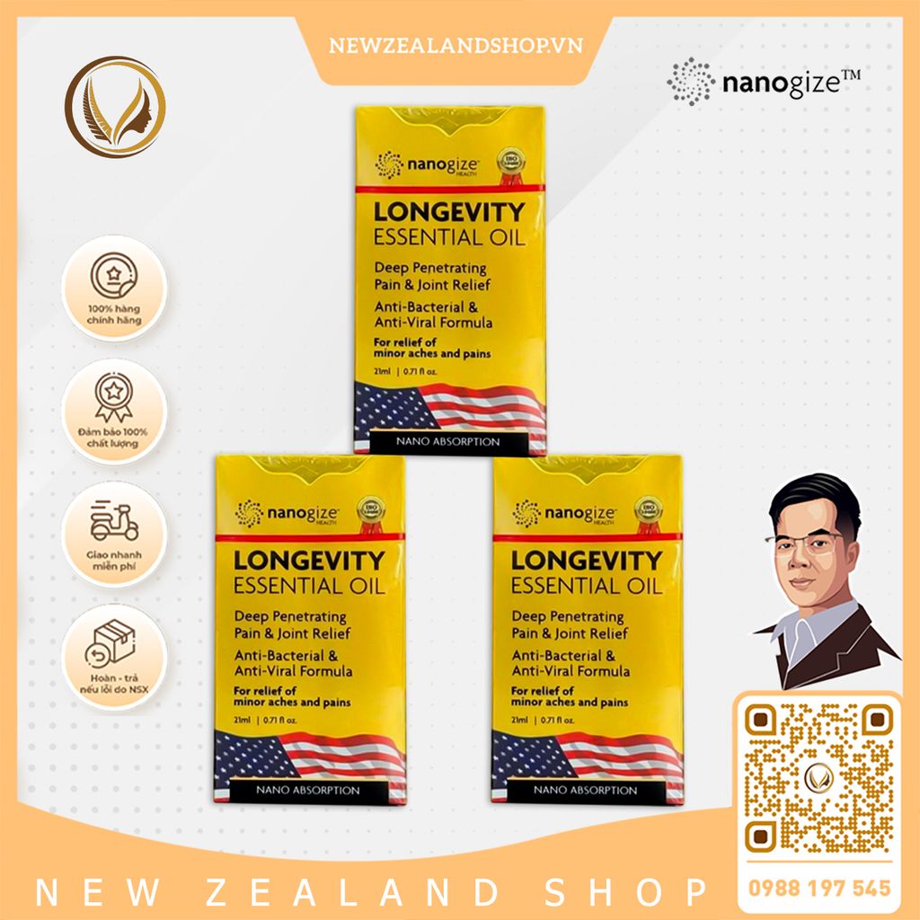 Dầu Gió Vàng Con Lăn Trường Thọ Nanogize Longevity Essential Oil 21ml