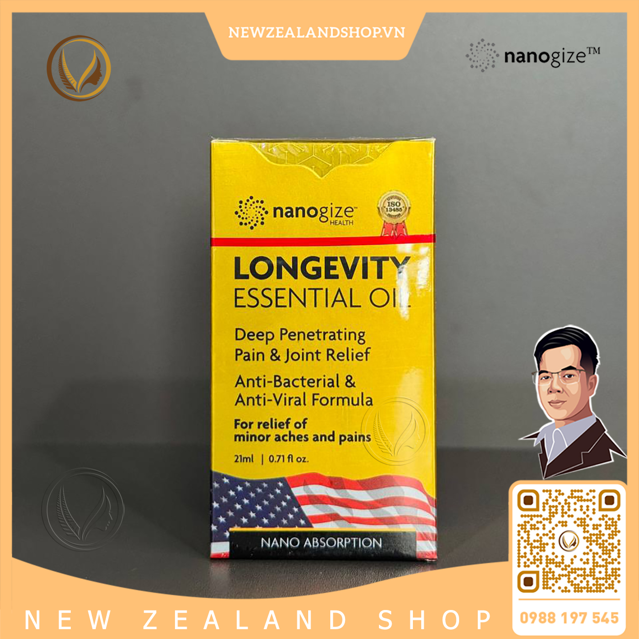 Dầu Gió Vàng Con Lăn Trường Thọ Nanogize Longevity Essential Oil 21ml